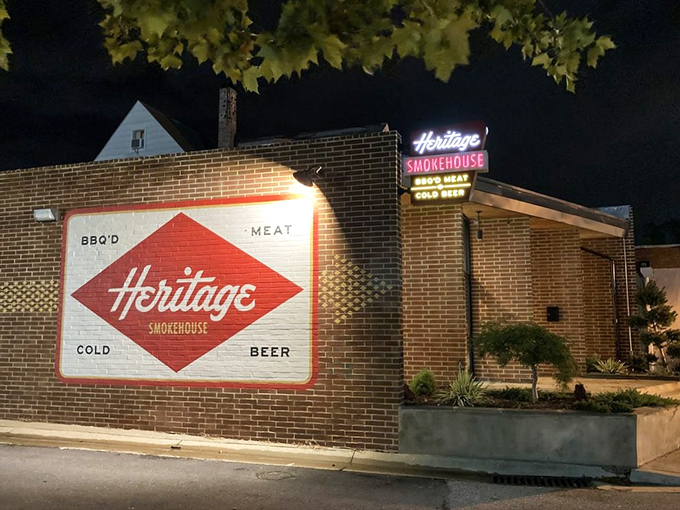 The unassuming brick exterior of Heritage Smokehouse is like a secret handshake – only those in-the-know recognize the barbecue paradise waiting inside.