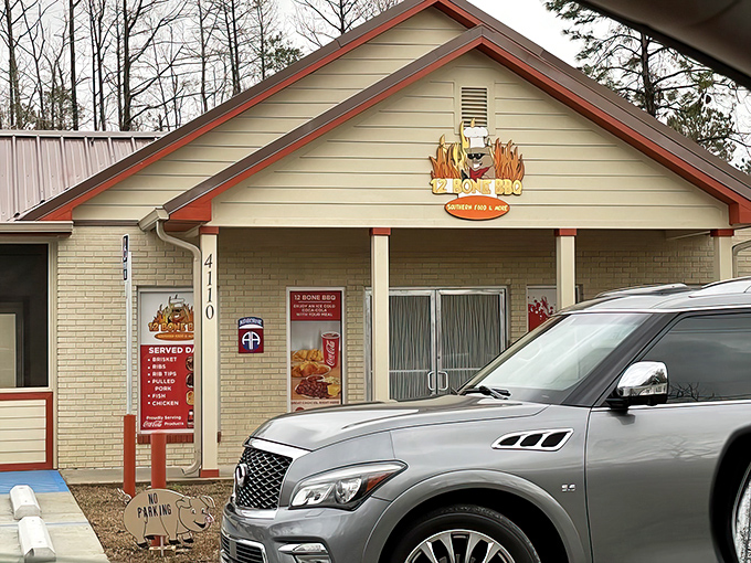 The unassuming exterior of McInnis's 12 Bone BBQ proves once again that culinary greatness often hides in humble packages. Smoke signals of deliciousness await inside.