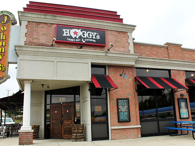 Hoggy's exterior promises barbecue bliss with its classic brick façade and vintage-style signage—the architectural equivalent of "good things to come."