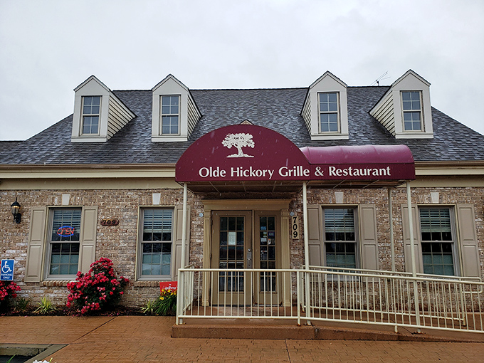 The approach to Olde Hickory Grille, where anticipation builds with every step. That ramp isn't just for accessibility&mdash;it's your runway to flavor town.