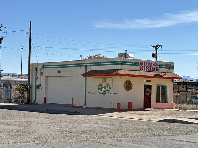 The turquoise and cream exterior of El Modelo stands like a beacon of culinary promise on Second Street, its vintage sign practically whispering "authentic Mexican food inside."