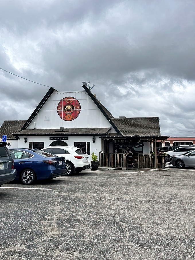 The charming A-frame exterior with its welcoming red umbrellas feels like discovering a secret portal to Mexico right in Oklahoma City. 
