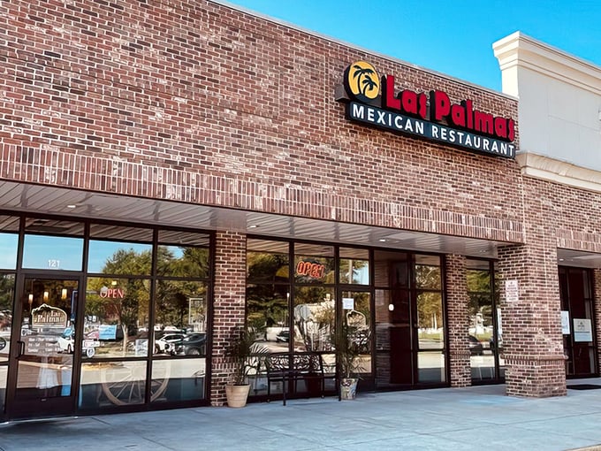 The brick fa&ccedil;ade of Las Palmas welcomes hungry visitors with its cheerful palm tree logo and bold red lettering&mdash;a modest exterior hiding culinary treasures within.