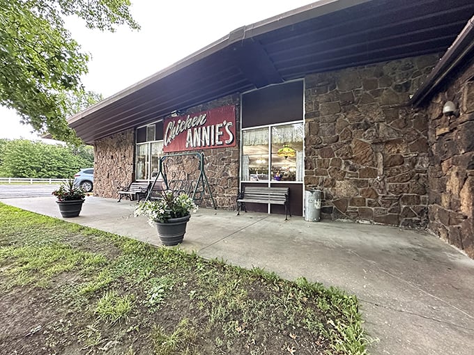 The unassuming stone exterior of Chicken Annie's Original stands as a monument to the adage that you can't judge a restaurant by its facade.