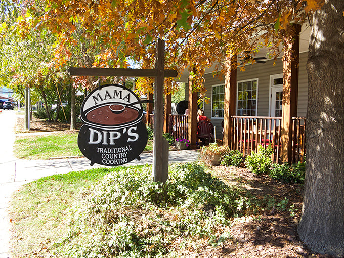 The unassuming wooden sign outside Mama Dip's says it all - traditional country cooking awaits behind that welcoming front porch.