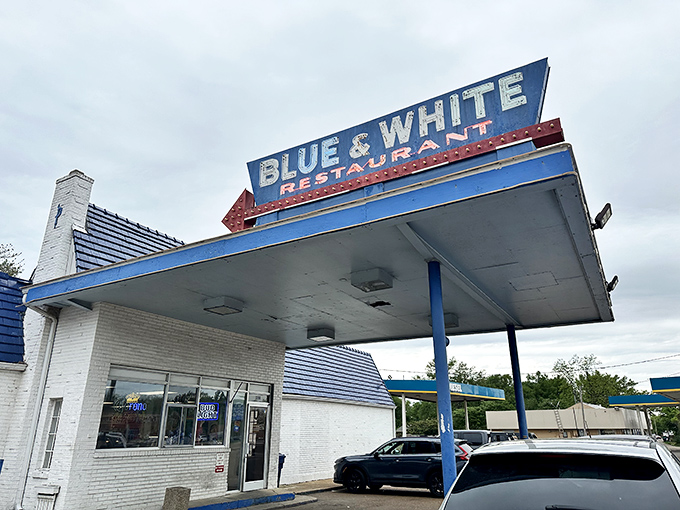 The iconic Blue & White sign beckons hungry travelers like a beacon of hope. This former gas station has fueled Mississippi bellies longer than most cars on its lot.