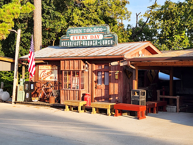 The rustic wooden exterior of Billy Gail's looks like a film set for "Ozark Country Breakfast: The Movie." Open daily from 7 to 3.