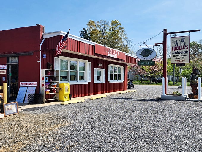 The red barn-like exterior of Lucille's isn't trying to impress anyone, which is exactly why it impresses everyone. Classic Americana at its finest.