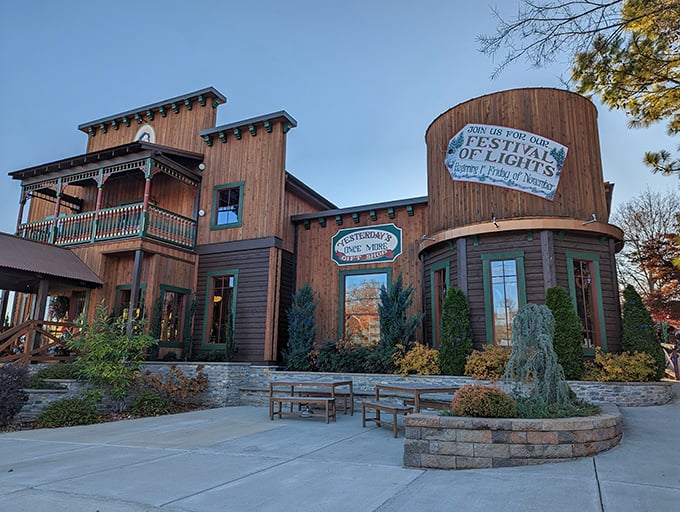 The rustic wooden exterior of Patti's 1880's Settlement welcomes visitors with its charming green trim&mdash;architectural comfort food for the soul.