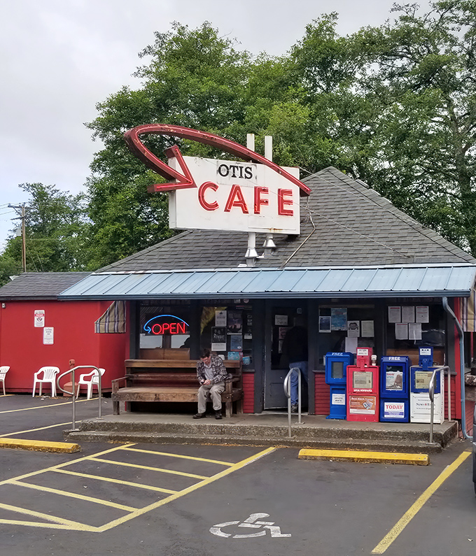 The iconic red and white Otis Cafe sign has been beckoning hungry travelers for generations &ndash; a coastal Oregon landmark worth the detour.