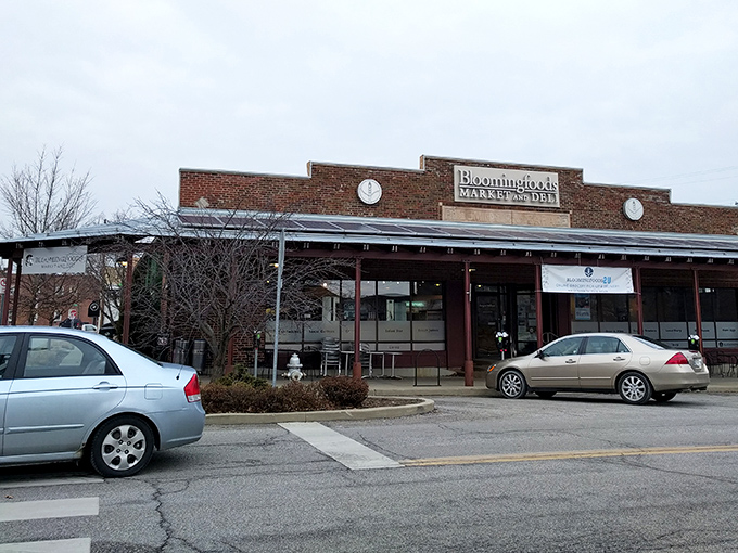 The unassuming brick exterior of Bloomingfoods East hides culinary treasures within, like a delicious secret waiting to be discovered by hungry passersby.