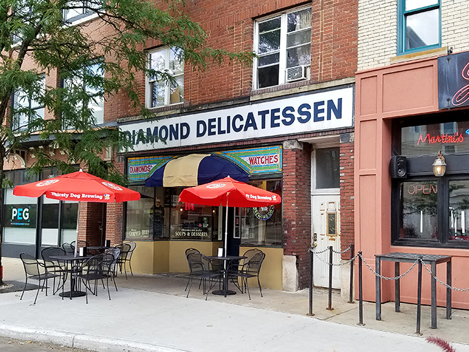 The unassuming storefront of Diamond Deli beckons with its classic brick fa&ccedil;ade and cheerful red umbrellas&mdash;sandwich paradise hiding in plain sight.