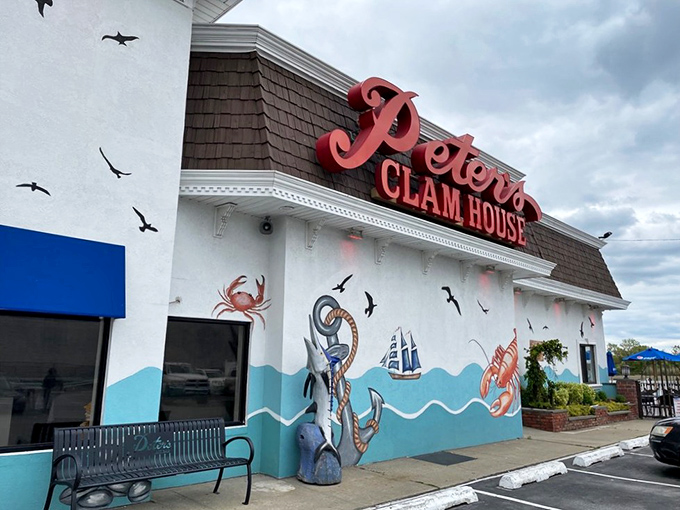The nautical charm of Peter's Clam Bar beckons like a lighthouse to seafood lovers, its maritime-themed exterior promising oceanic treasures within.