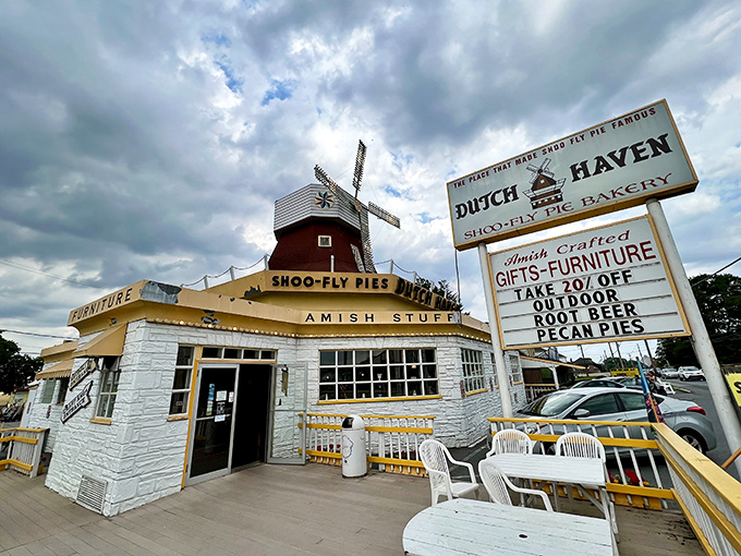 The iconic windmill-topped Dutch Haven stands like a yellow and white beacon on Route 30, promising sweet treasures within.