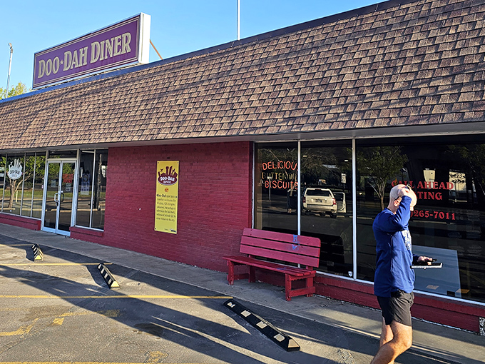 The red exterior of Doo-Dah Diner stands like a beacon of breakfast hope in Wichita. No fancy frills, just the promise of comfort food glory within.