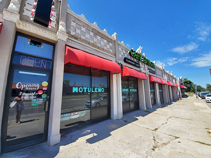 The bright green lettering of Cafe Antigua stands out against Oklahoma's sky like a beacon calling all hungry travelers home.