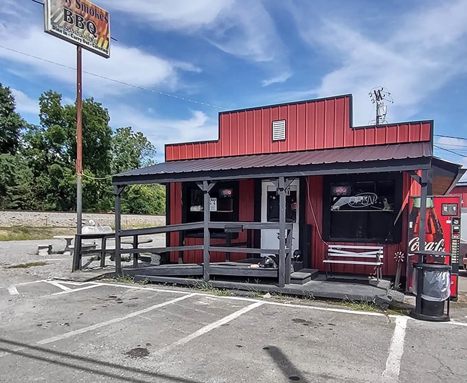 The unassuming red exterior of Holy Smokes is like a beacon for barbecue pilgrims &ndash; that vintage Coca-Cola machine isn't just decoration, it's a time machine.