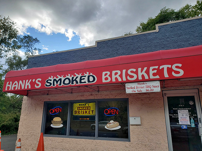 The unassuming pink building with its bright red awning is like a barbecue beacon in Indianapolis. No frills, just thrills for your taste buds.