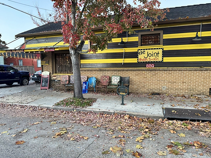 The unmistakable yellow and black striped exterior of The Joint beckons like a barbecue lighthouse in New Orleans' Bywater neighborhood.