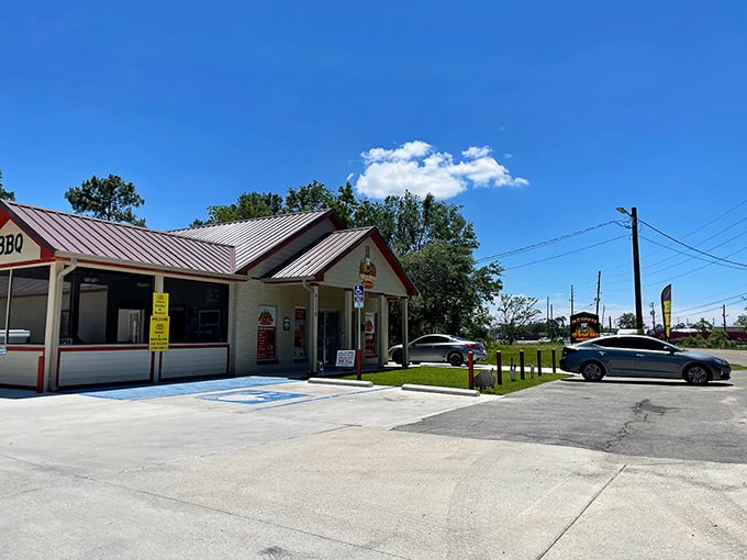 The unassuming exterior of McInnis's 12 Bone BBQ proves once again that culinary greatness often hides in humble packages. Smoke signals of deliciousness await inside.