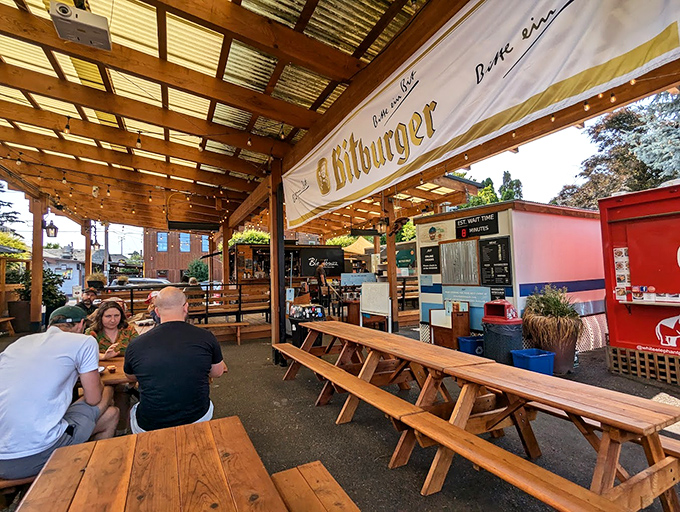 The unassuming exterior of Matt's BBQ belies the culinary treasures within. This humble food cart has become Portland's temple of Texas-style barbecue.