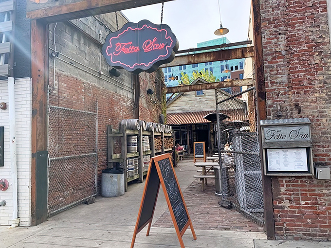 The rustic wooden facade of Fette Sau beckons like a barbecue mirage in Fishtown. 