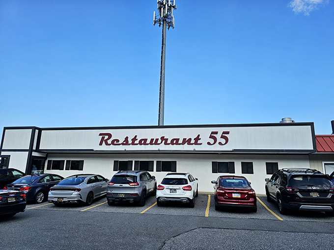 The unassuming storefront of Restaurant 55 proves once again that culinary treasures often hide in plain sight along Delaware's highways.