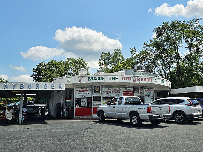 The time machine disguised as a drive-in restaurant. Red Rabbit's iconic "BUNNYBURGER" sign has been beckoning hungry travelers since 1964.