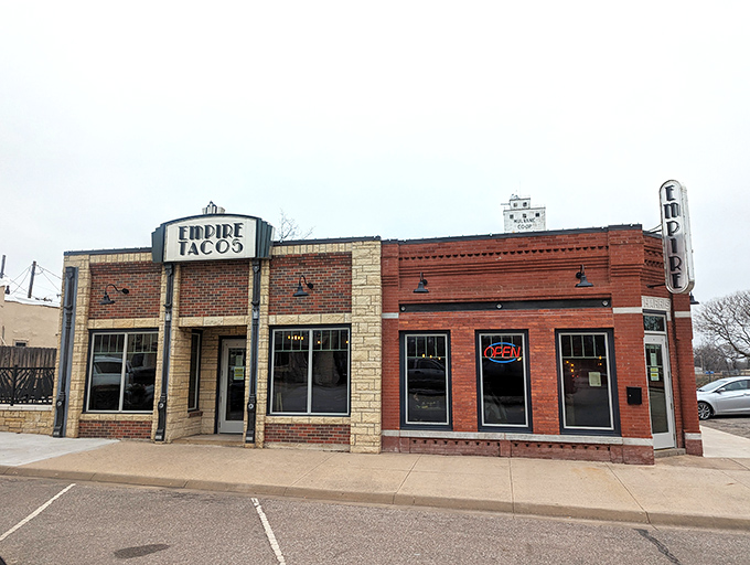 Empire Tacos stands proudly in Mulvane, its brick-and-stone facade like a beacon of culinary promise on Main Street. Small-town charm, big-time flavors await inside.