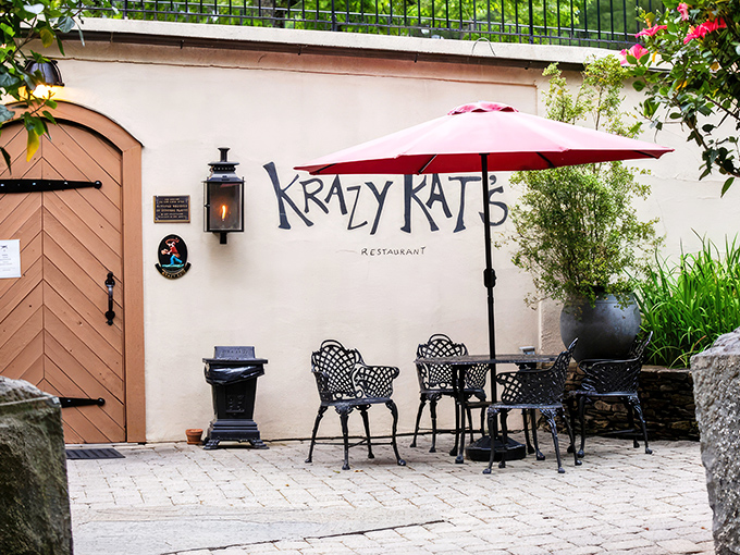 The entrance to culinary wonderland! This whimsical wooden door and playful signage promises an adventure before you've even stepped inside.