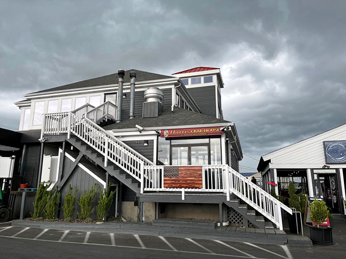 Harris Crab House, where the sky transforms this waterfront gem into a postcard-worthy scene that whispers, "Come for dinner, stay for the view."