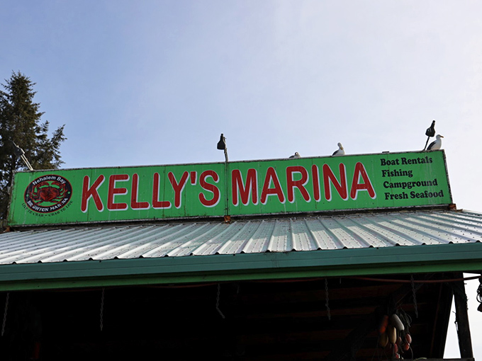 Kelly's Brighton Marina emerges from the mist like a seafood mirage, its emerald-green buildings a beacon for hungry travelers navigating Oregon's coastal wonderland.