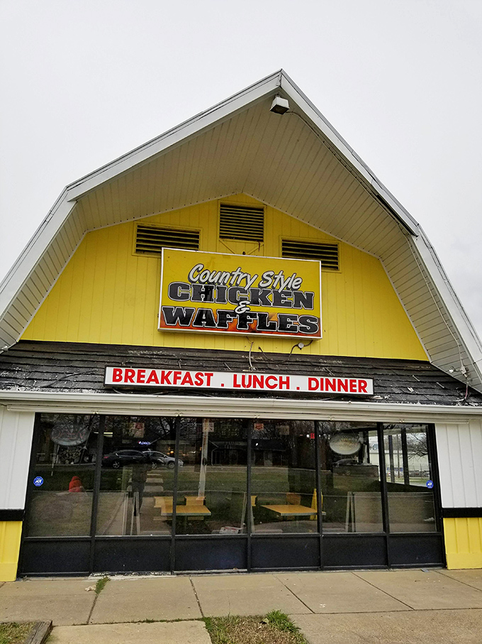 The sunshine-yellow barn exterior isn't just eye-catching&mdash;it's a beacon of comfort food promise that practically screams "get in here and eat something wonderful!"
