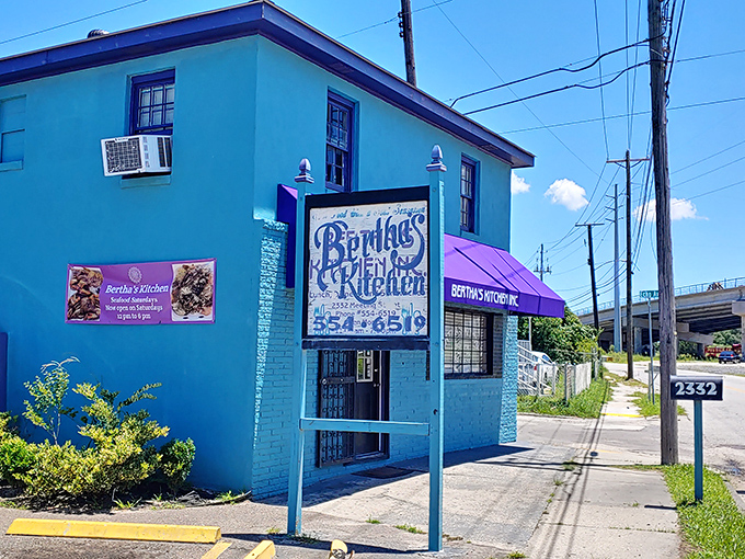 The unmistakable turquoise beacon of Bertha's Kitchen stands proudly on Meeting Street, promising soul food salvation to those wise enough to stop.