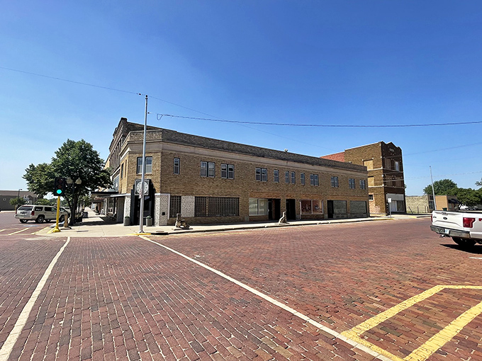 Downtown Russell's brick streets and historic facades transport you to simpler times, while that impossibly blue Kansas sky promises adventure around every corner.