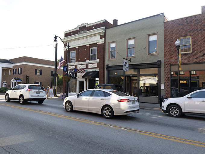 Historic brick buildings stand sentinel at Bardstown's crossroads, where time slows down and bourbon stories are just beginning to unfold.