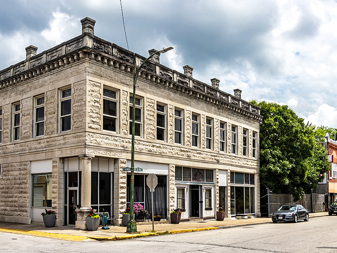 Historic limestone buildings line Carthage's square, where time seems to move at its own leisurely pace. Small-town charm with big-time character.