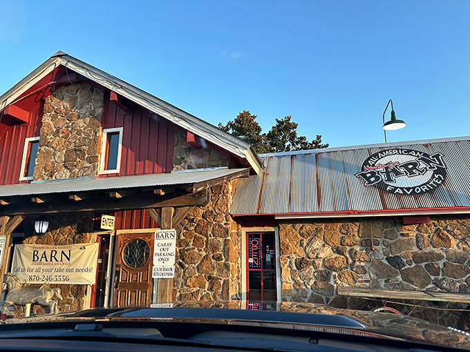 The unassuming red barn with stone accents might not look like foodie heaven, but locals know better. Culinary treasures often hide in plain sight.