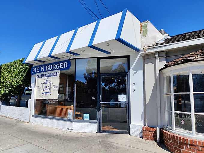 The unassuming white and blue exterior of Pie 'n Burger stands like a time capsule on Pasadena's California Boulevard, promising honest food without the fanfare.