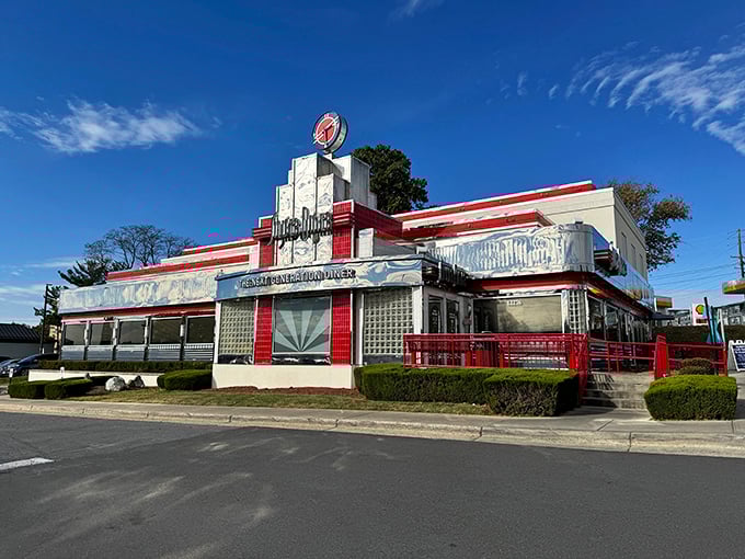 The gleaming chrome exterior of Silver Diner stands like a time capsule on wheels, permanently parked in Rockville but ready to transport you to simpler times.
