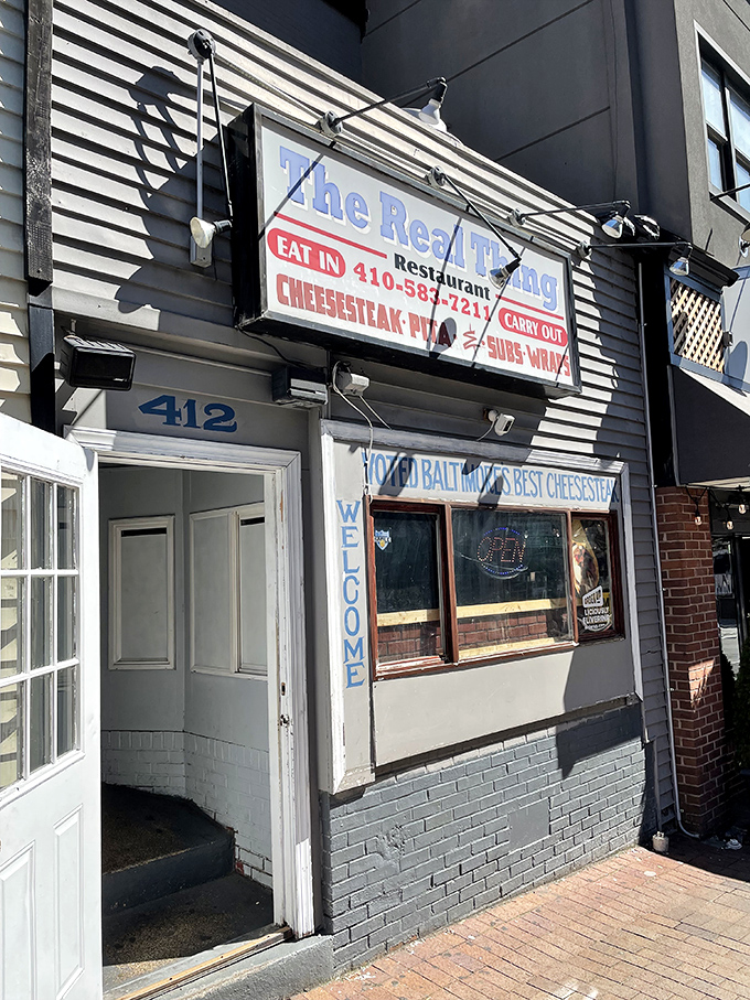 The unassuming storefront of The Real Thing in Towson might not catch your eye, but locals know this modest exterior hides cheesesteak greatness within.