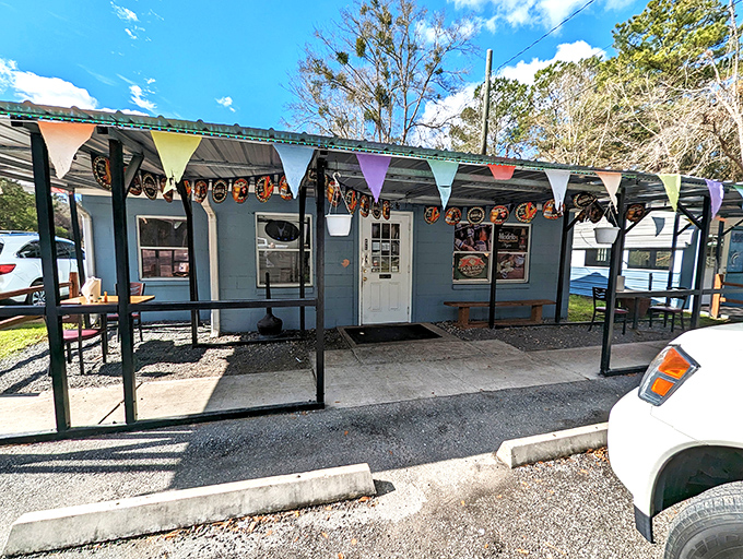 The little blue building that could! Taqueria El Sabor's humble exterior with twinkling lights might not scream "culinary destination," but locals know better.