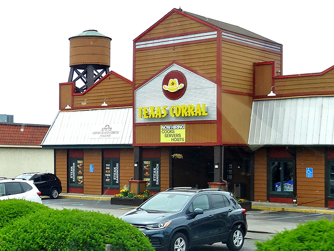 That iconic water tower isn't just for show—it's Texas Corral's way of saying "howdy" before you even park your car.