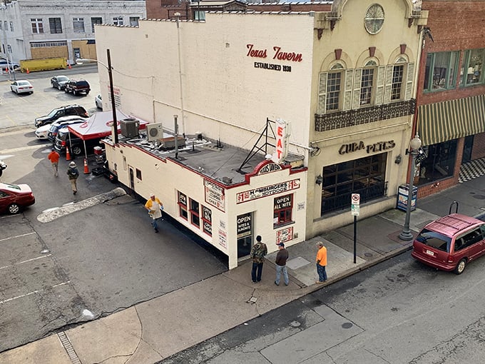 The iconic white brick exterior of Texas Tavern stands like a time capsule in downtown Roanoke, promising affordable eats and endless stories.