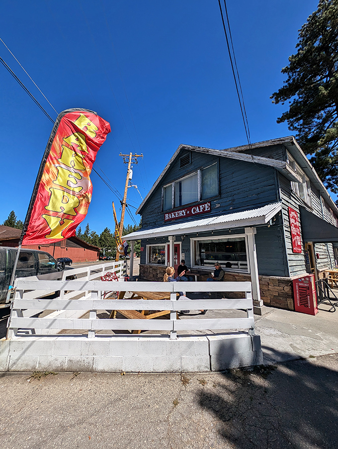 The blue clapboard exterior with turquoise Adirondack chairs isn't just mountain-town charming&mdash;it's a beacon for carb enthusiasts seeking their next sugar high.