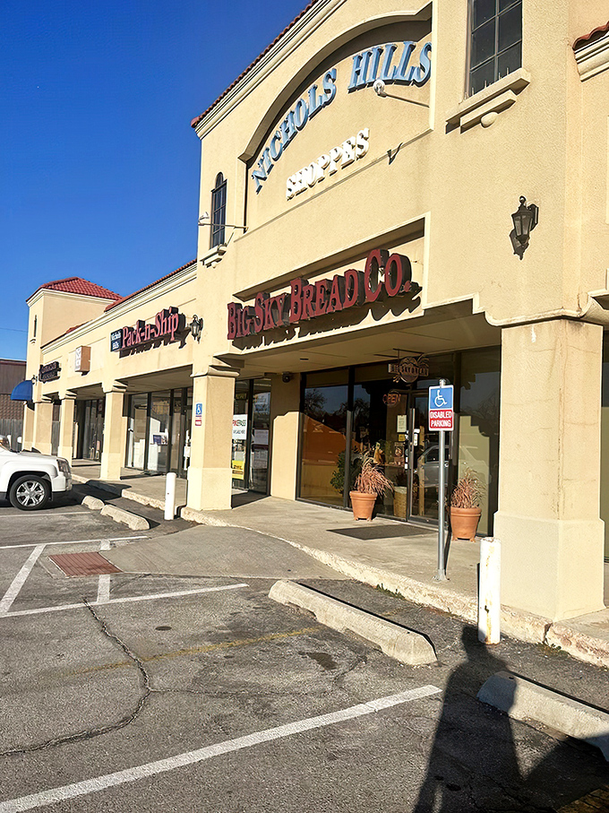 The bold red lettering against the beige facade announces your arrival at carb heaven&mdash;Big Sky Bread Co. in the Nichols Hills Shoppes.