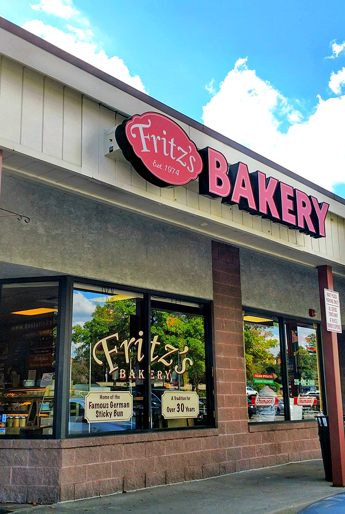 The iconic red Fritz's Bakery sign has been a beacon of baked goodness in Langhorne since 1974, promising carb-laden happiness to all who enter.