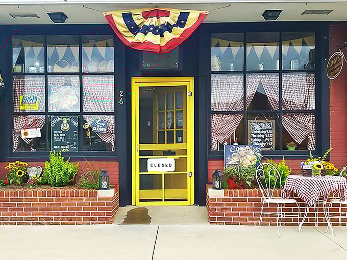 The cheerful yellow door and German bunting welcome you like an old friend who happens to be an exceptional baker.