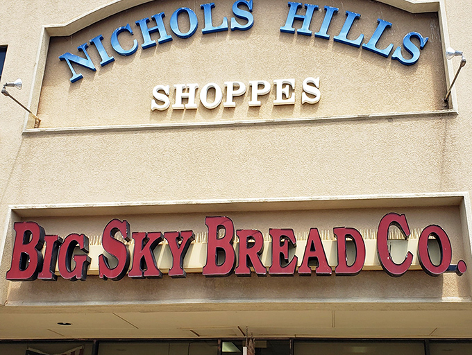 The bold red lettering against the beige facade announces your arrival at carb heaven&mdash;Big Sky Bread Co. in the Nichols Hills Shoppes.