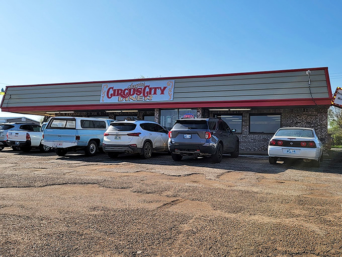 The iconic sign beckons like a carnival barker promising delights within. Angie's Circus City Diner isn't just a restaurant—it's an invitation to the show.